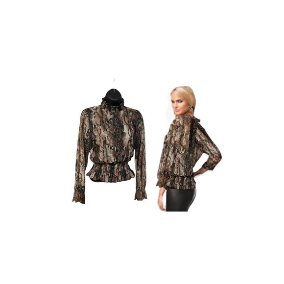 Wild Love | Tops | Blouse Tee Top Snake Print Peplum Sheer Mock ...